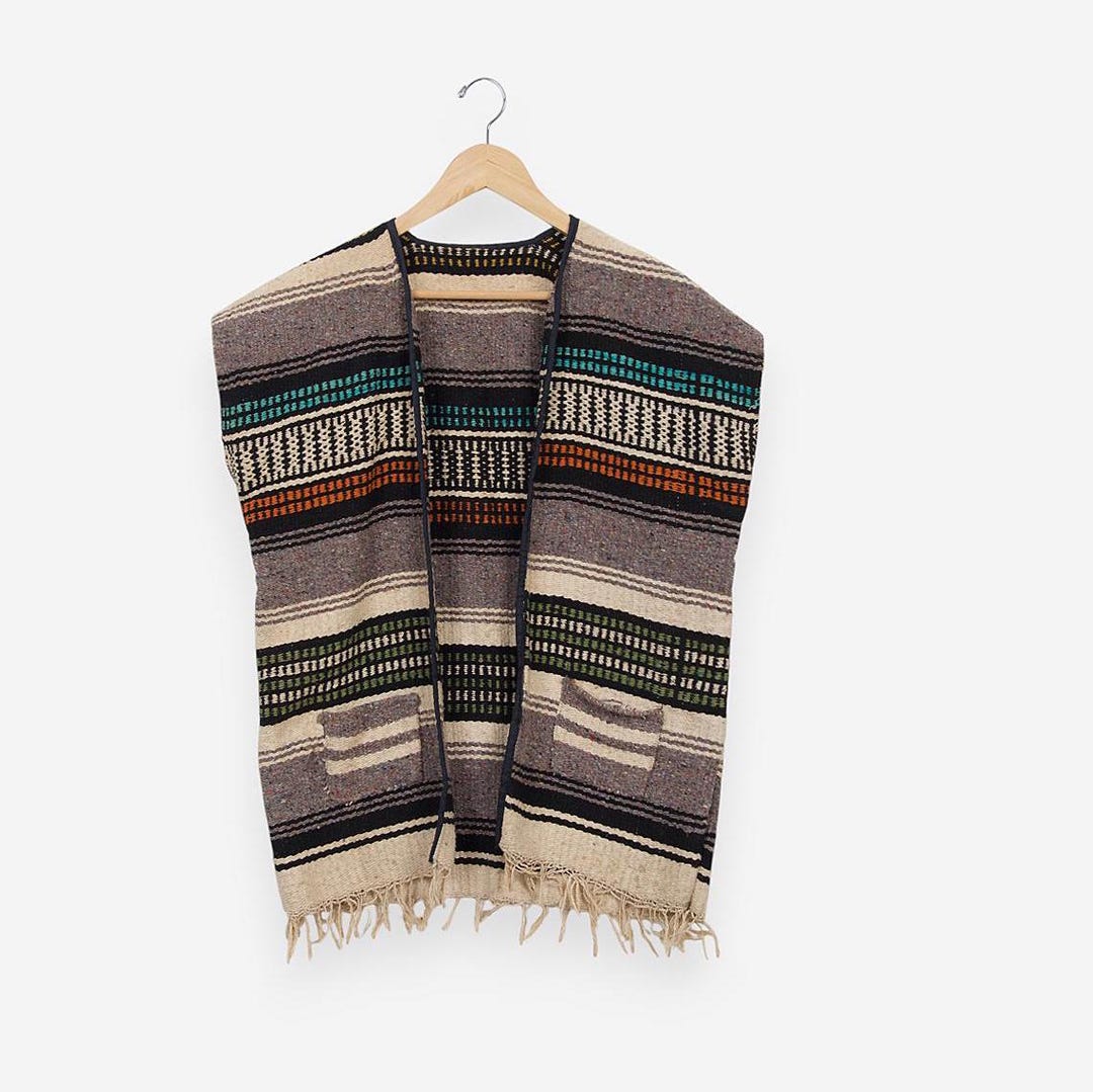 Vintage 70s Woven Mexican Blanket Serape Fringed Vest - Etsy