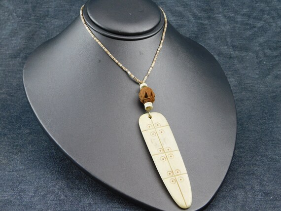 Ethiopian Surfboard Heishi Bead Chain Bone Pendant Fi… - Gem