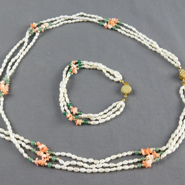 Coral and Freshwater Pearl Necklace - Etsy