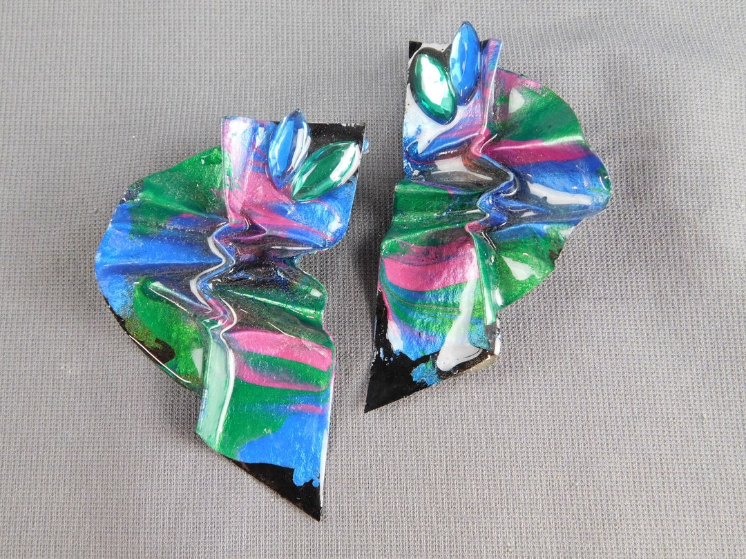 Fabulous Pair of Pierced Paper Craft Earrings in Jewel Tones 1980s ...