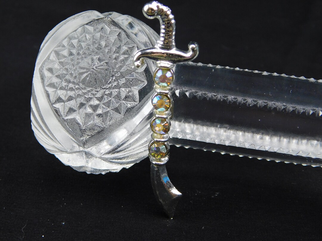Vintage Sword Pin Brooch Silver Tone With Aurora Borealis Rhinestones ...