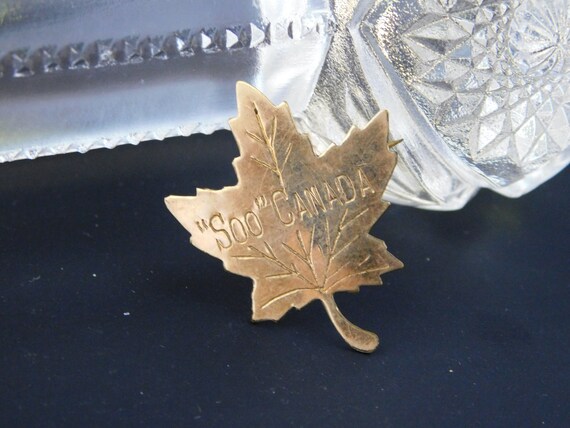Gold Tone Maple Leaf Engraved soo Canada Brooch - Etsy