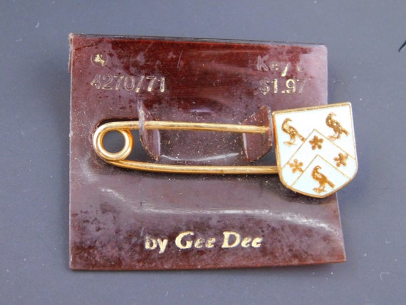 NOS French Blue Heraldic Shield Pin Brooch 3 Birds 3 … - Gem