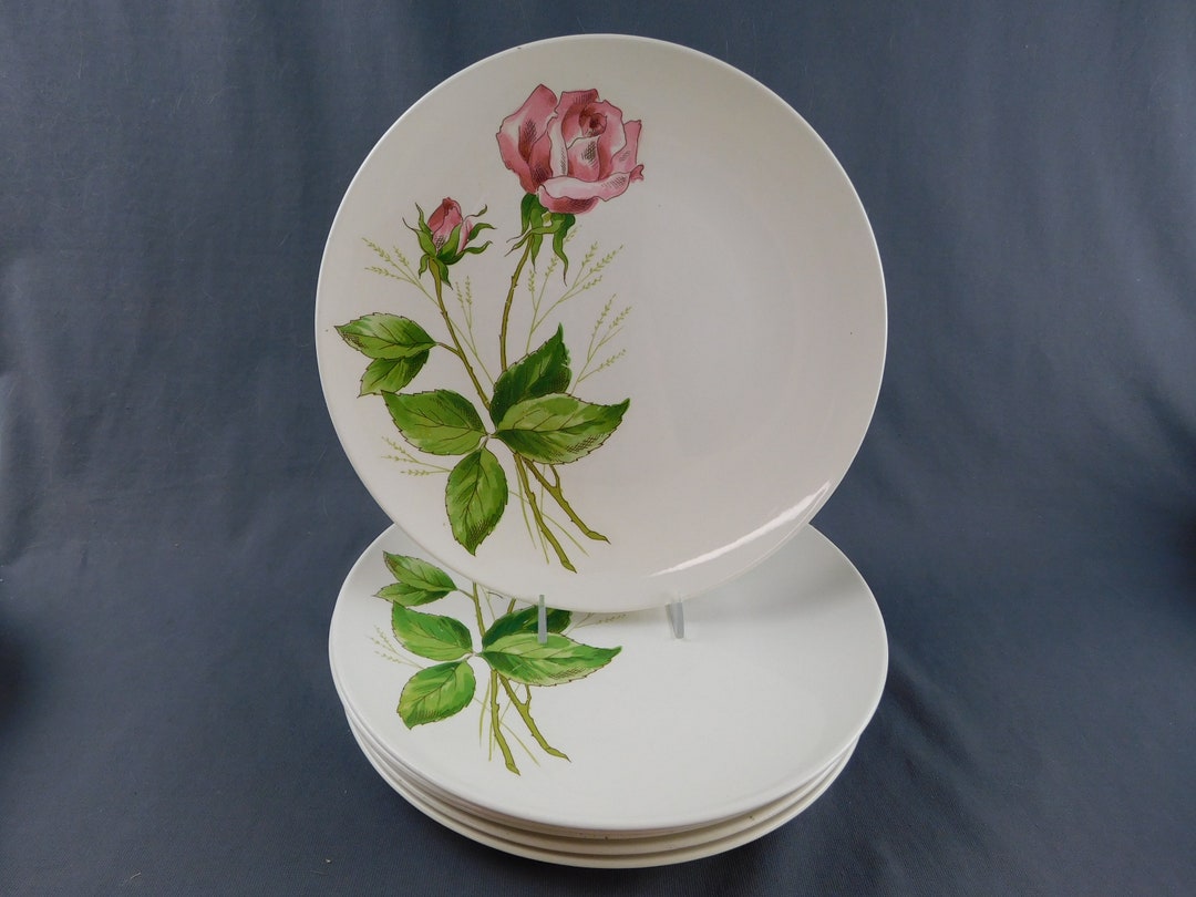 Set of 6 Edwin Knowles Tea Rose Dinner Plates - 10" Diameter - Accent ...