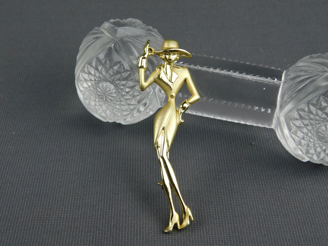 Signed A.J.C. Lady Pin Brooch Matte and Polished Gold Tone AJC American ...