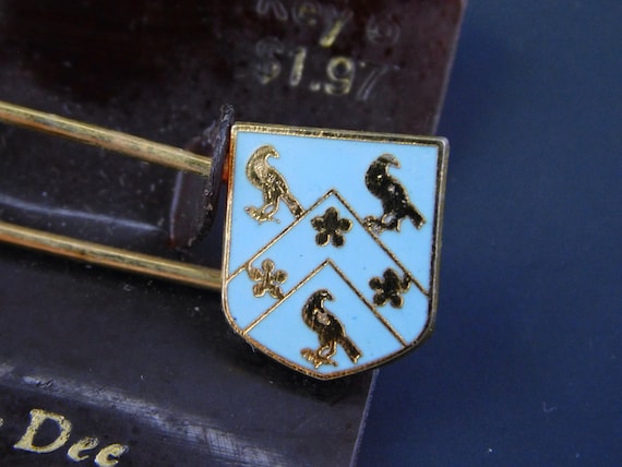 NOS French Blue Heraldic Shield Pin Brooch 3 Birds 3 … - Gem