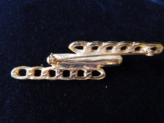 Chain Bar Pin Gold Tone White Faux Pearls Staggered G… - Gem