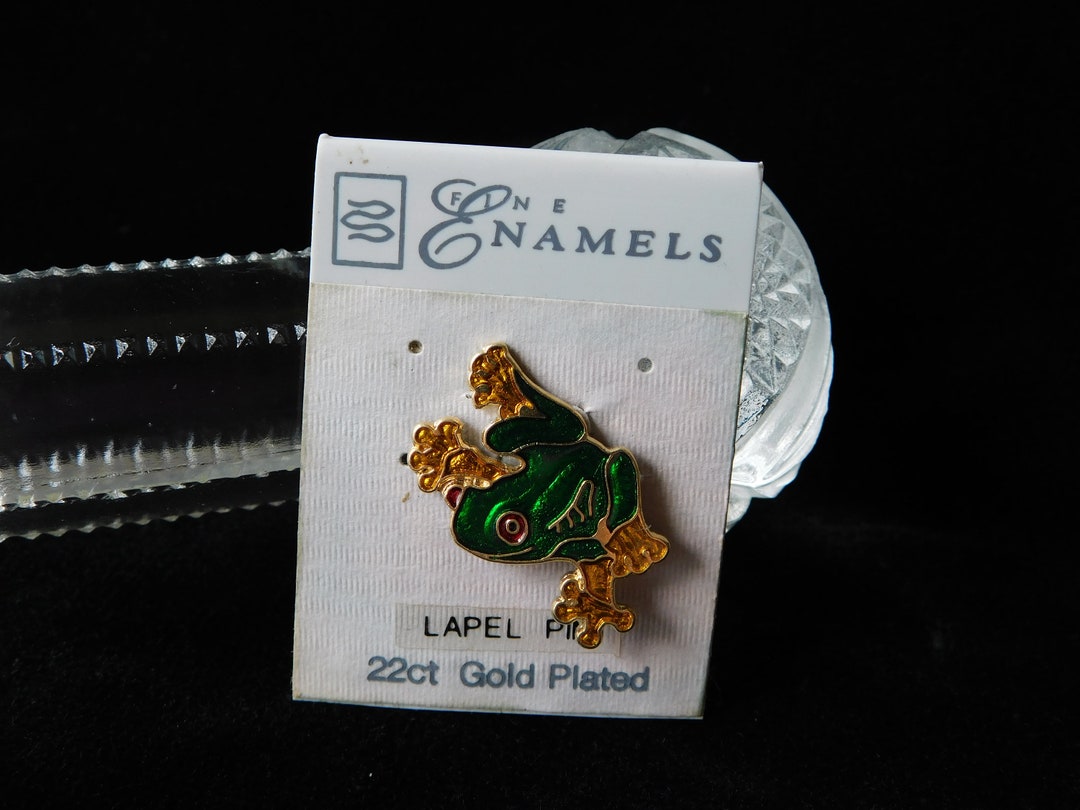 Vintage Fine Enamels Frog Lapel Pin Guilloche 22k Gold Plated Cloisonne ...