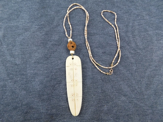 Ethiopian Surfboard Heishi Bead Chain Bone Pendant Fi… - Gem