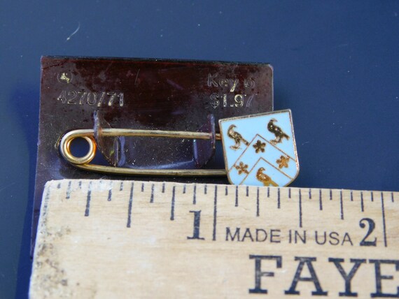 NOS French Blue Heraldic Shield Pin Brooch 3 Birds 3 … - Gem