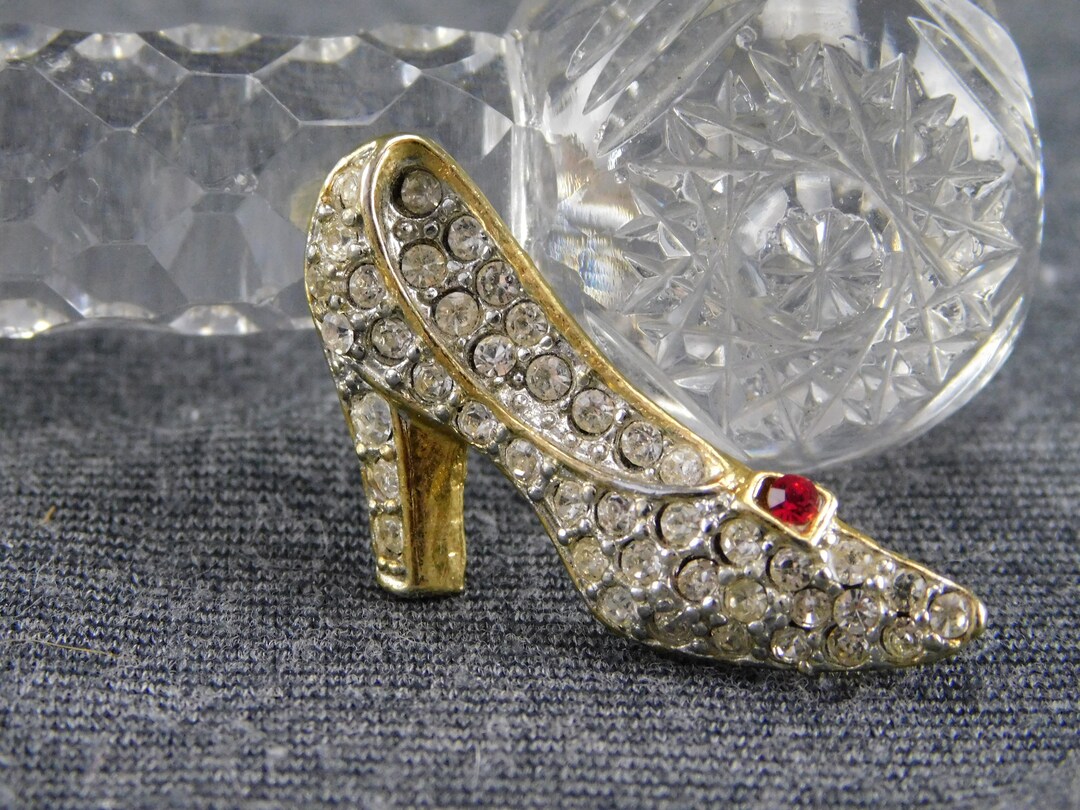 Rhinestone Lady's Shoe Pin Brooch Pump High Heel Gold & Silver Tone ...