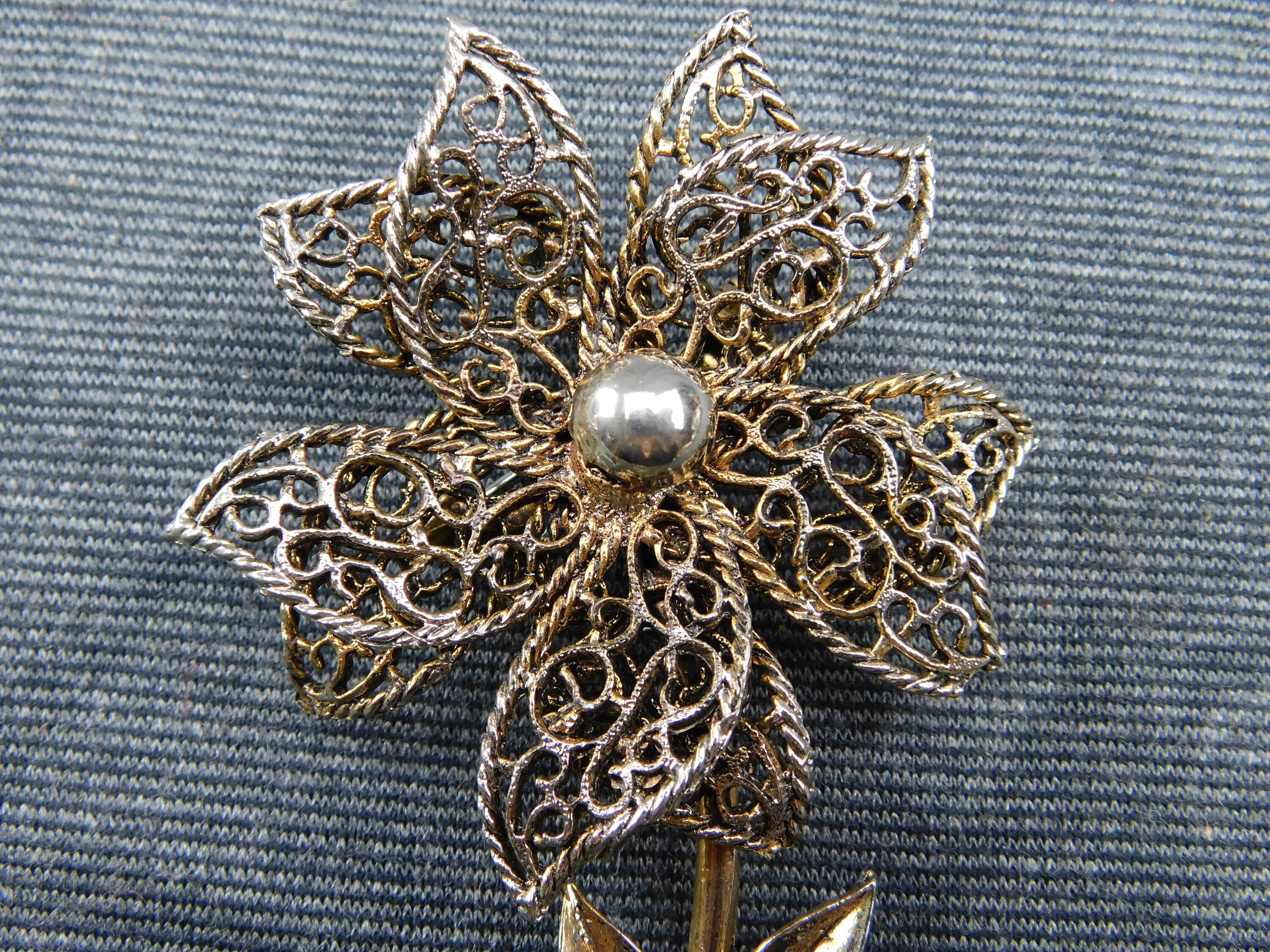 Vintage Filigree Floral Brooch Unsigned Goldtone Layered | Etsy