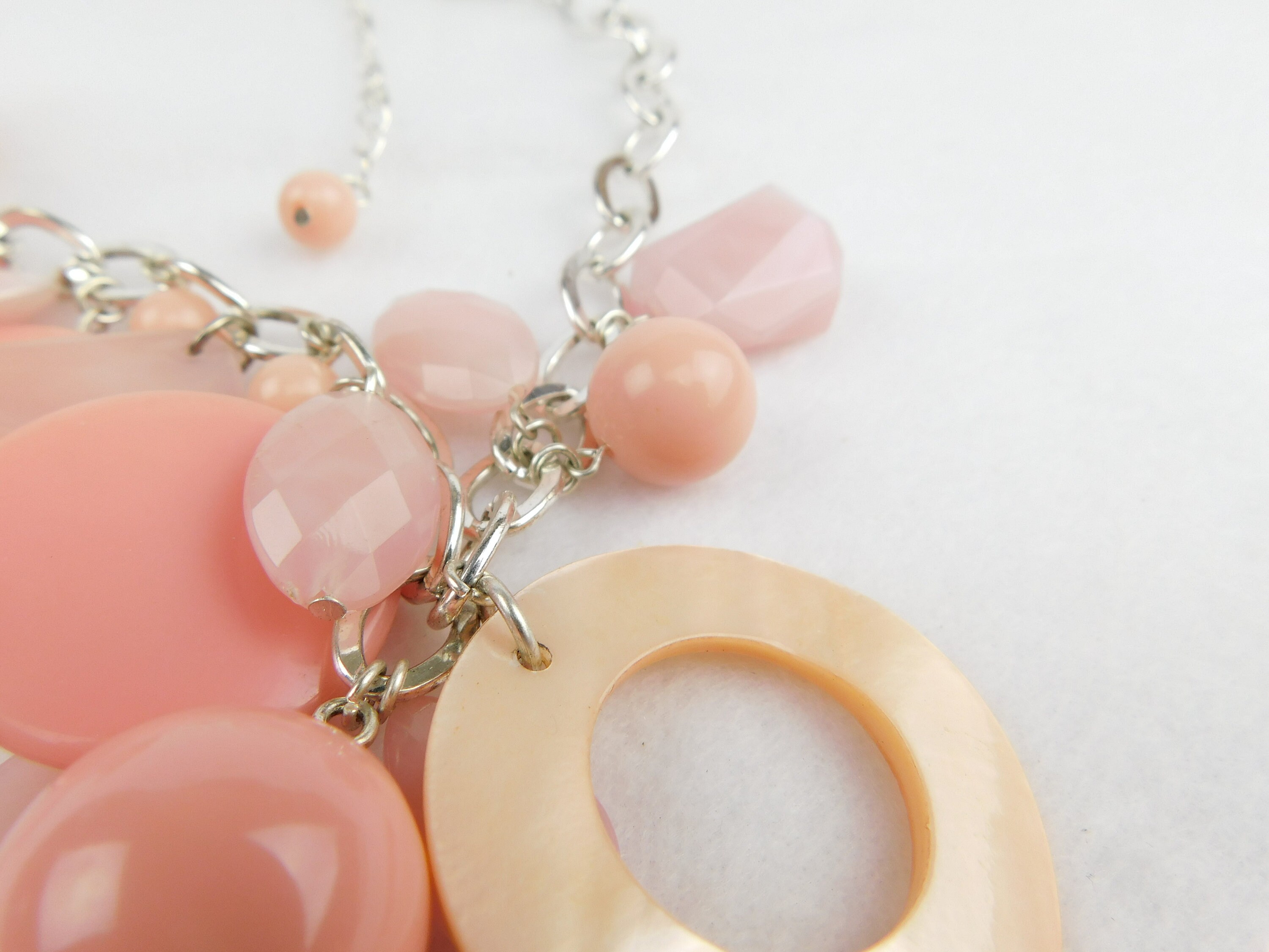 Pink Lucite And Silver Tone Geometric Dangle Necklace Adjust | Etsy