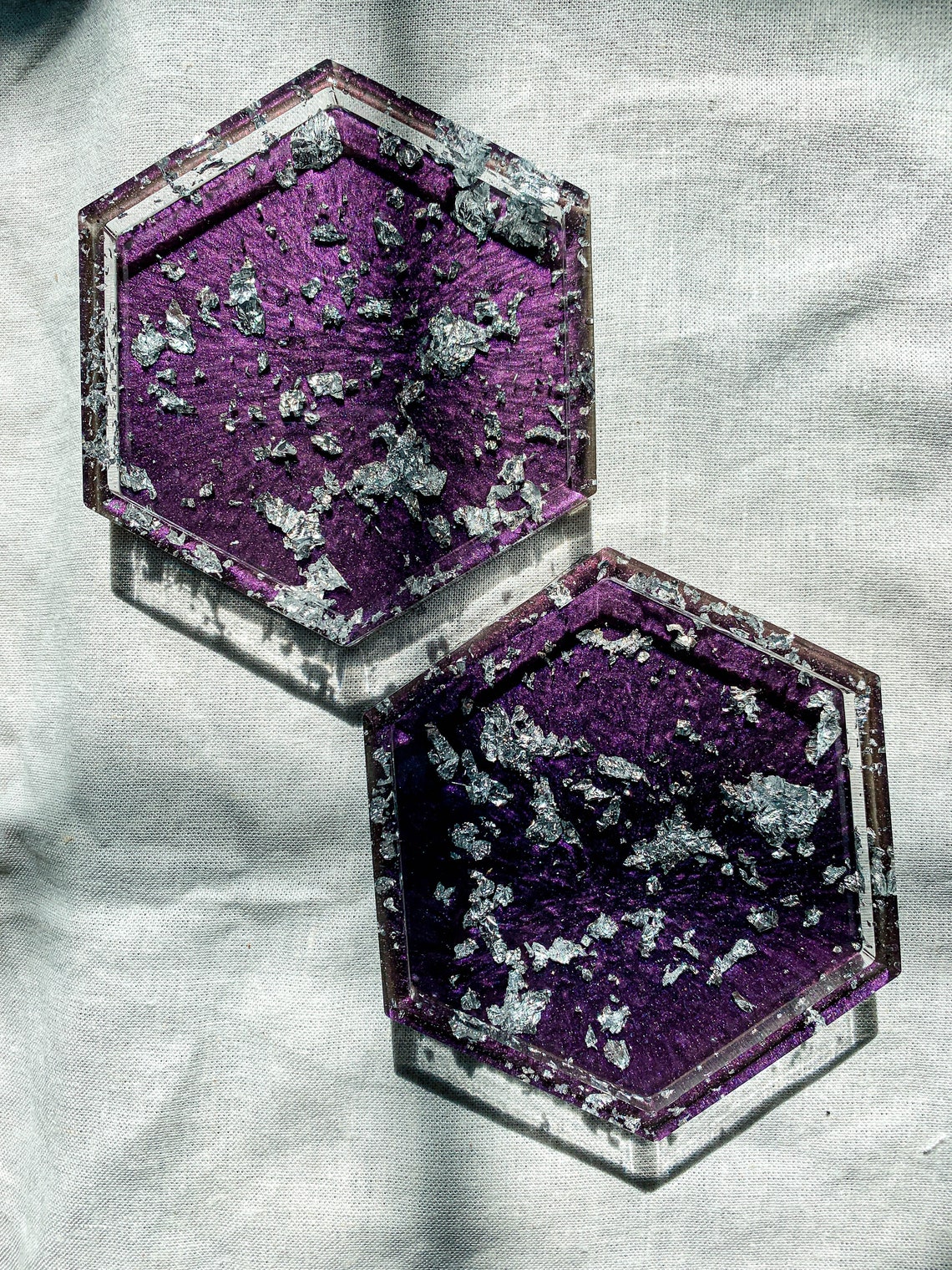Purple and Silver Resin Coasters | Set of 2 Coasters | Gifts for the ...