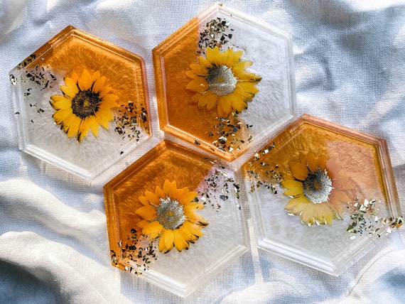 Sunflower Yellow Coasters Set of 4 Resin Coasters Gifts - Etsy