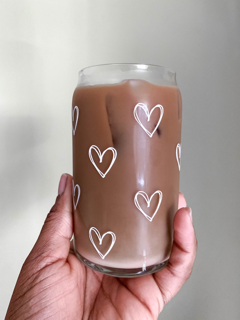 Hearts Glass Cup Iced Coffee Glass Beer Glass Can Coffee Etsy