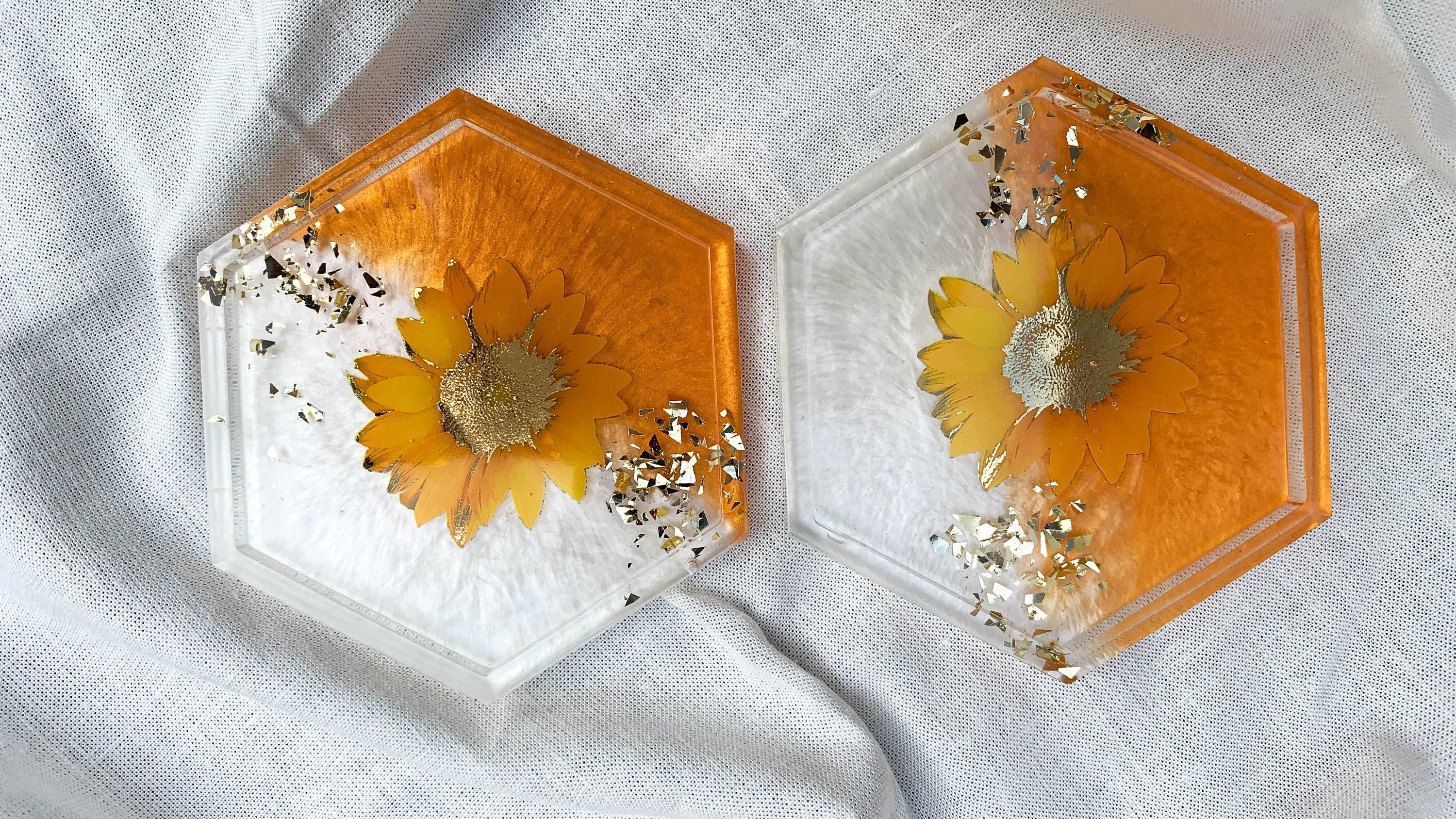 Sunflower Yellow Coasters Set of 2 Resin Coasters Gifts | Etsy