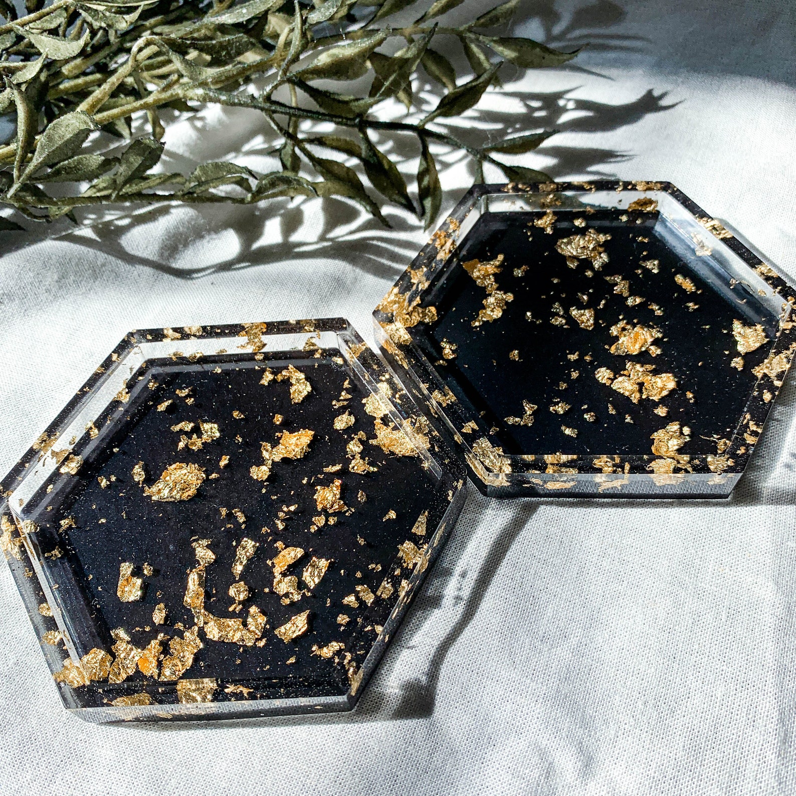 Black and Gold Resin Coasters | Set of 2 Coasters | Gifts for the Home ...