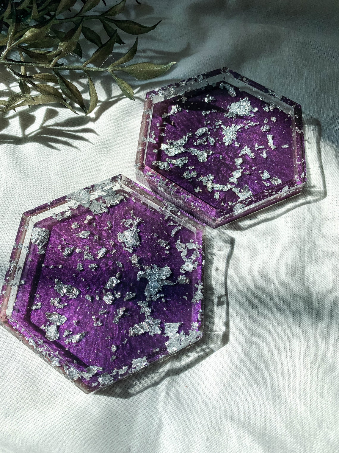 Purple and Silver Resin Coasters Set of 2 Coasters Gifts - Etsy