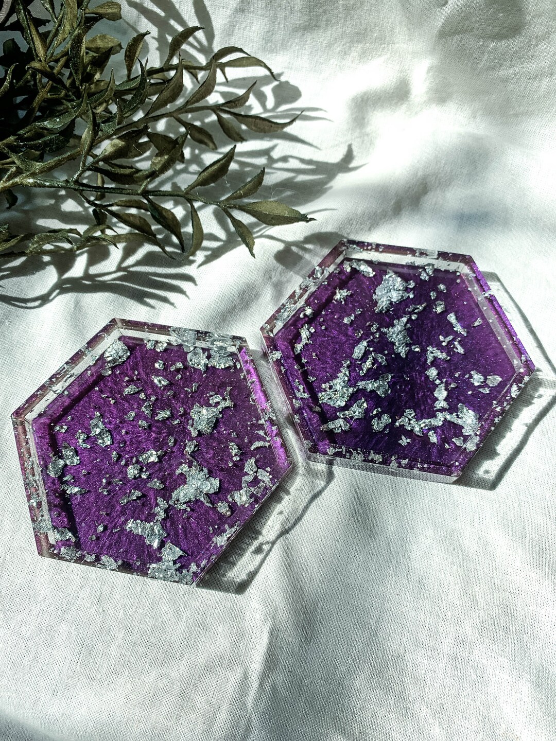 Purple and Silver Resin Coasters | Set of 2 Coasters | Gifts for the ...