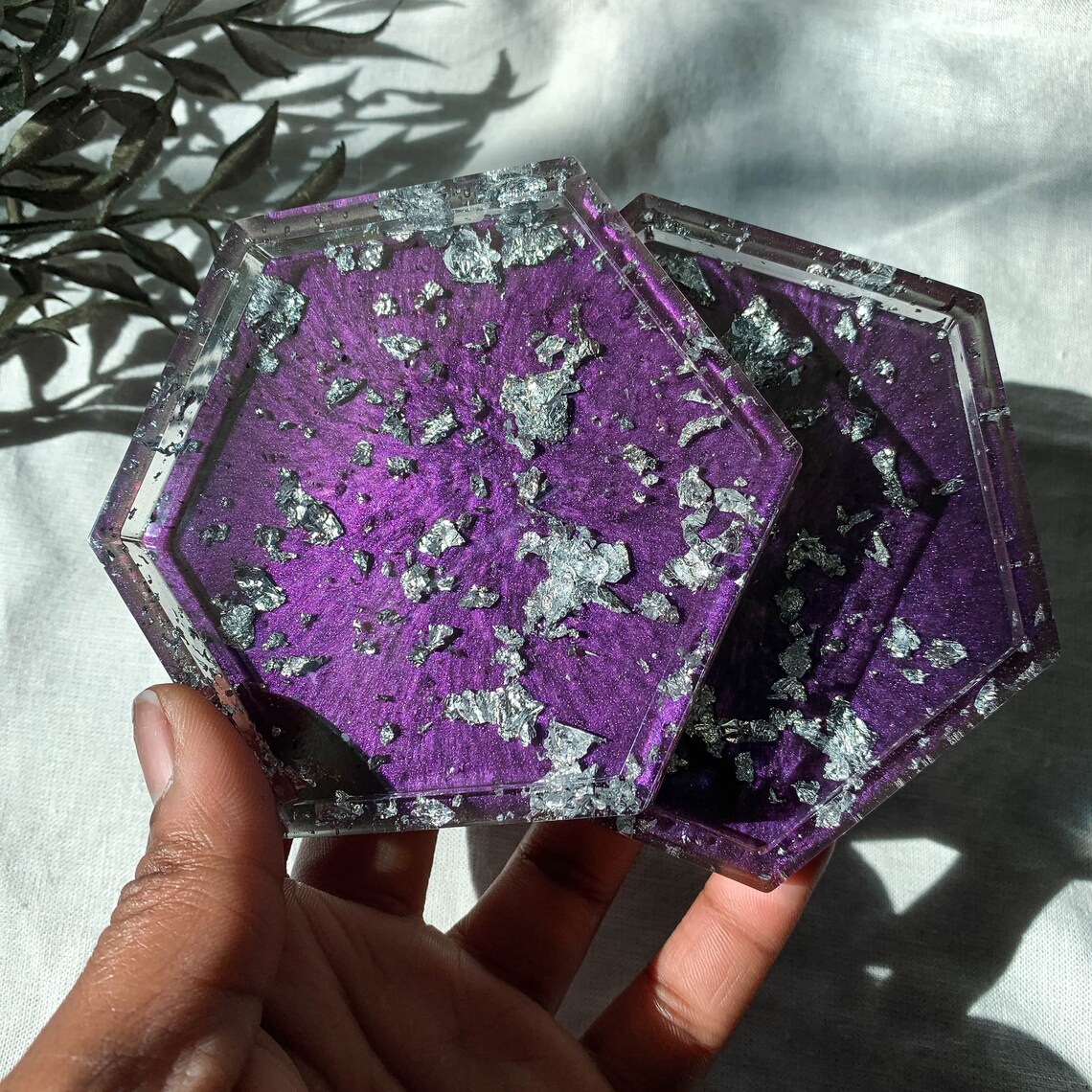 Purple and Silver Resin Coasters Set of 2 Coasters Gifts - Etsy