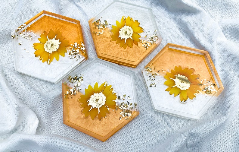 Sunflower Yellow Coasters Set of 4 Resin Coasters Gifts - Etsy