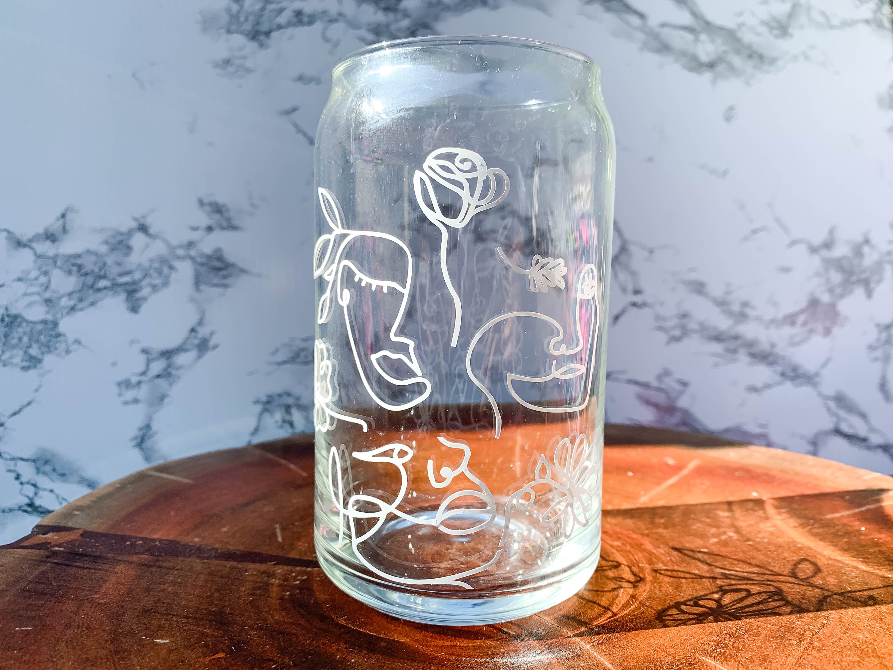 Iced Coffee Glass Can Abstract Faces Can Glass Iced Coffee | Etsy