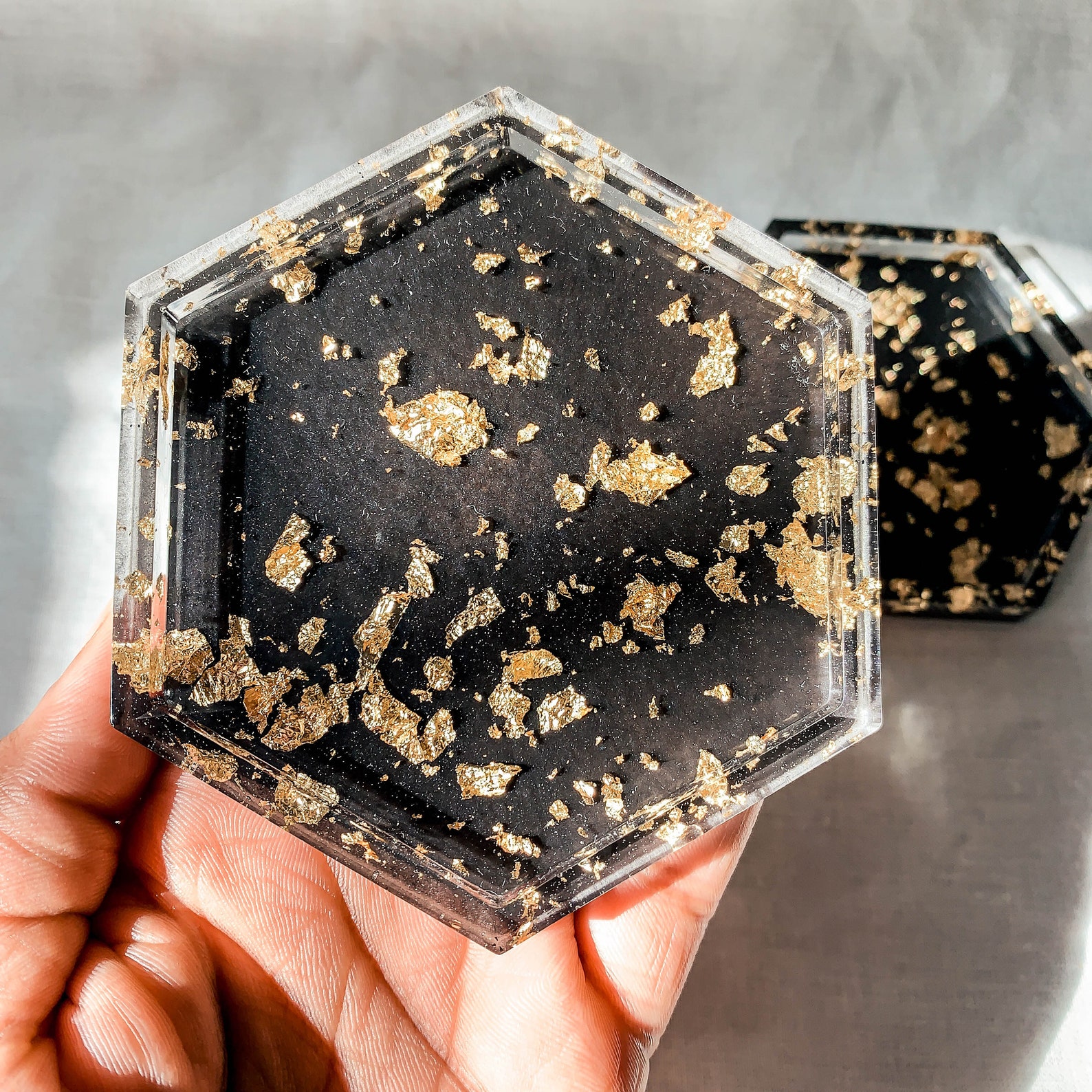 Black and Gold Resin Coasters | Set of 2 Coasters | Gifts for the Home ...