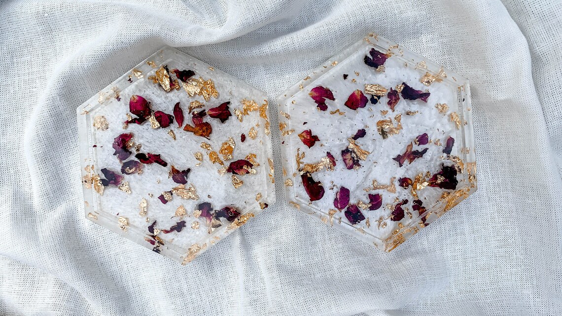 Rose Flower Coasters Floral Decor Set of 2 Coasters - Etsy