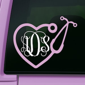 Nursing Monogram Car Window Decal | Stethoscope Heart Monogram - Etsy
