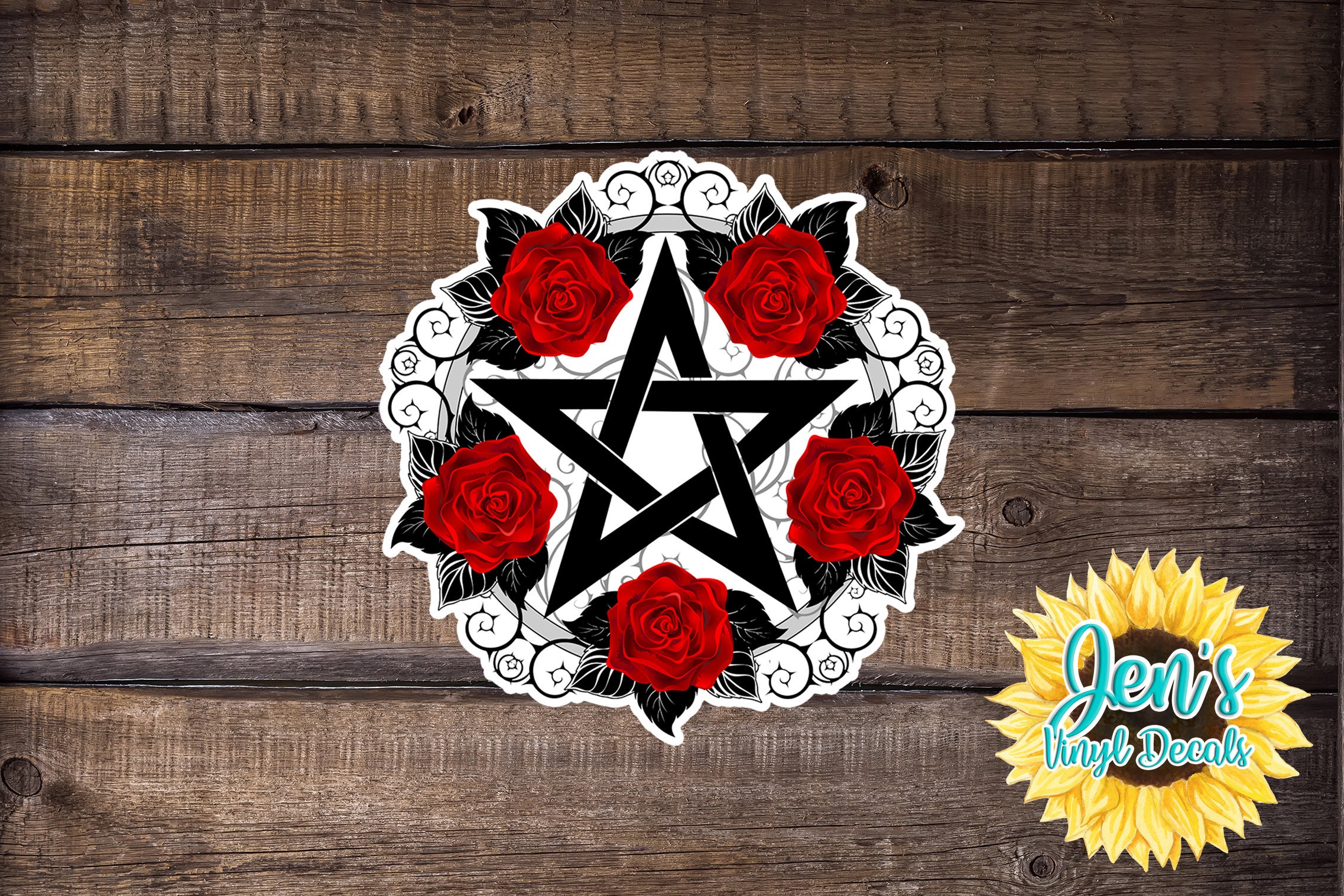 Pentagram With Roses Waterproof Vinyl Decal | Etsy
