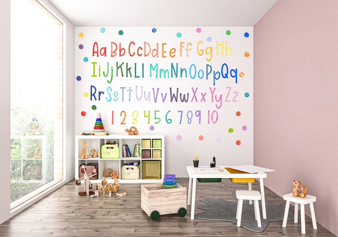 Watercolor Rainbow Alphabet Wall Decal Set Upper Case Lower - Etsy