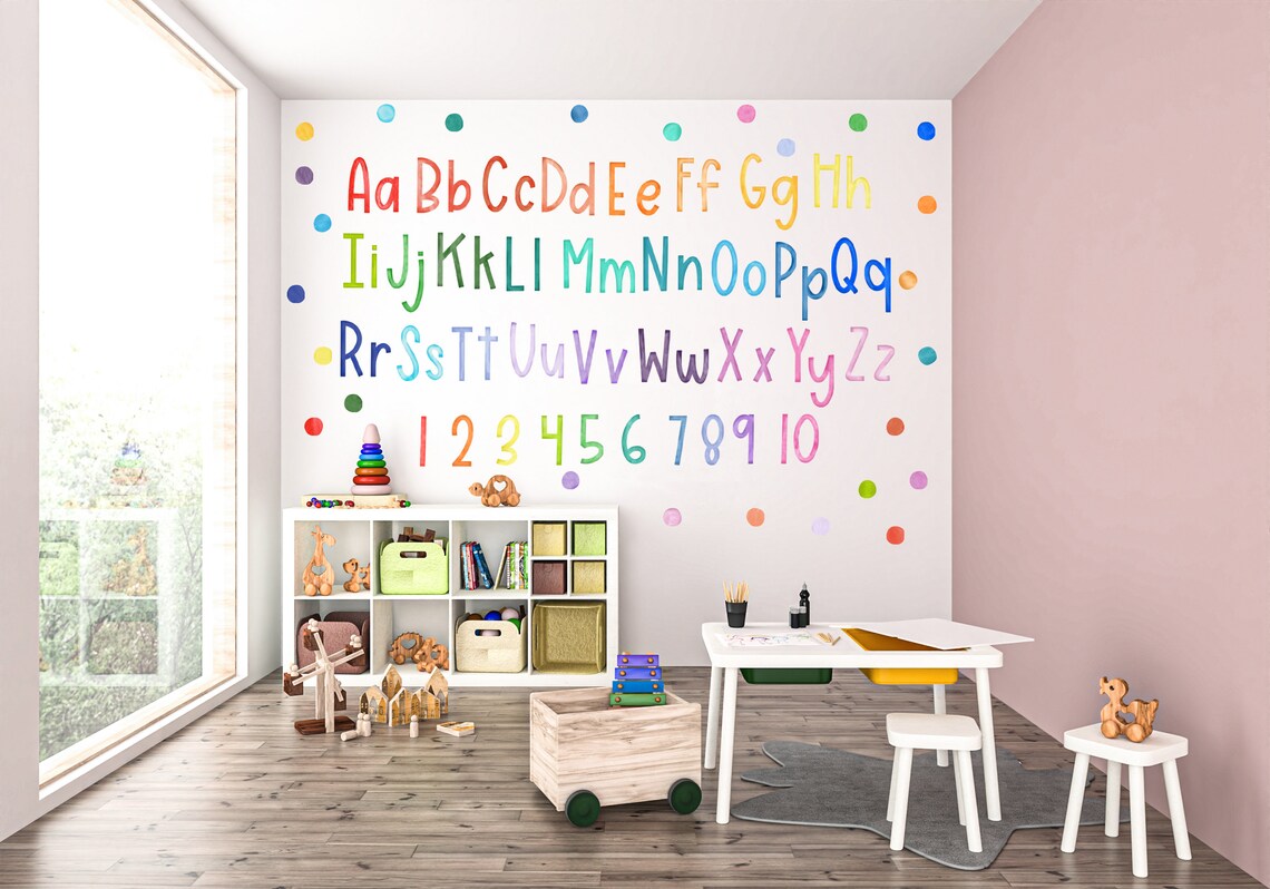 Watercolor Rainbow Alphabet Wall Decal Set Upper Case Lower - Etsy