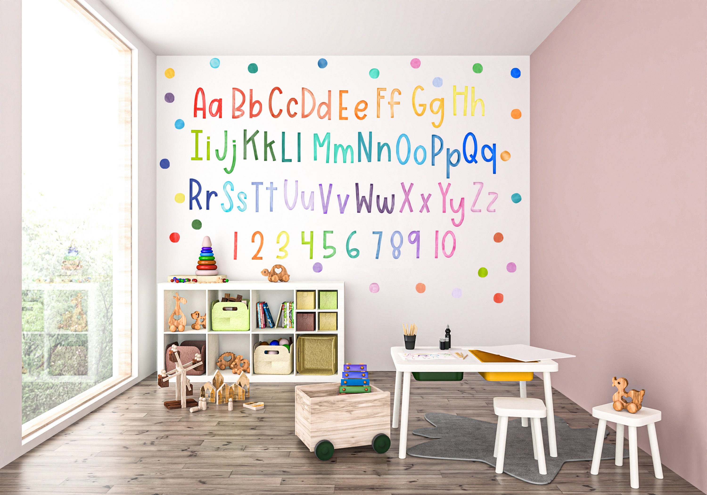Watercolor Rainbow Alphabet Wall Decal Set Upper Case Lower - Etsy