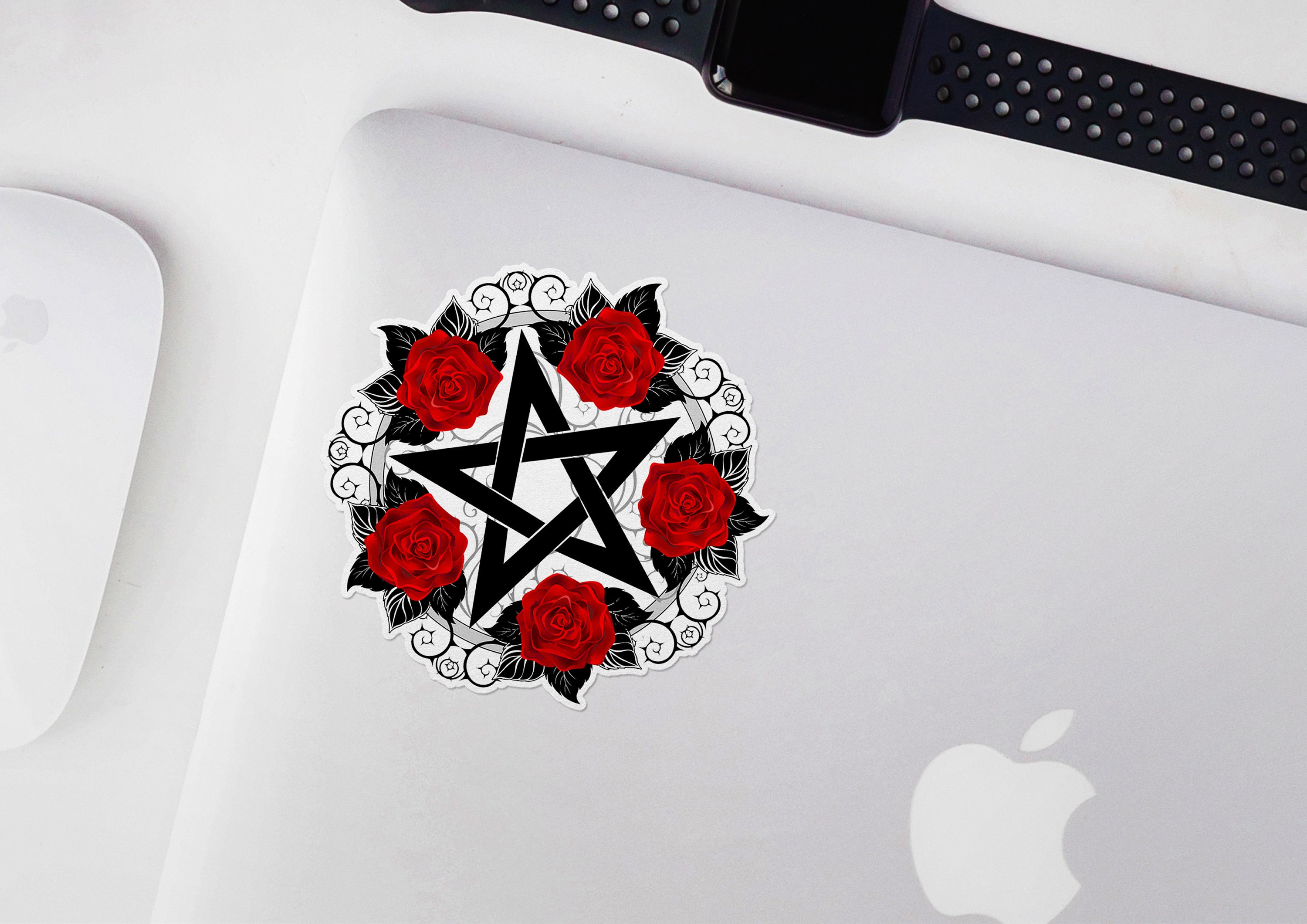 Pentagram With Roses Waterproof Vinyl Decal - Etsy