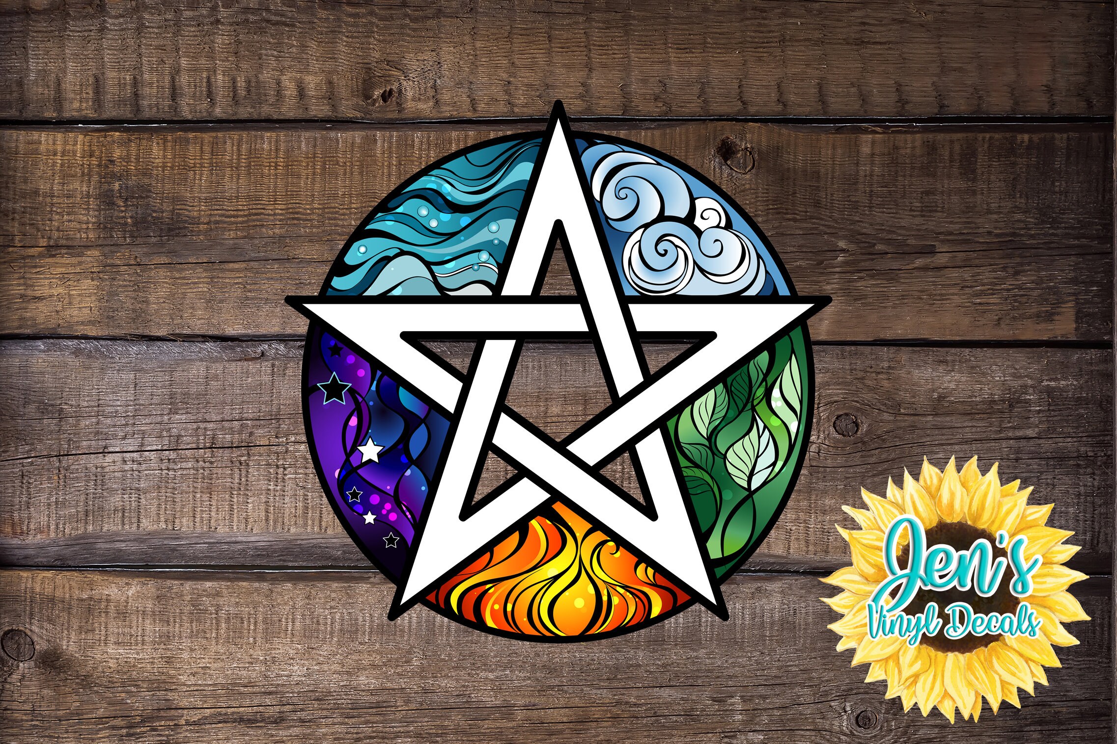 Pentagram With the Elements Water, Earth, Air, Fire and Astral ...