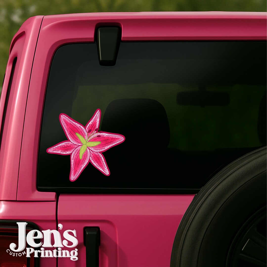 Hand-drawn Tiger Lily Car Window Decal: Pink Flower Vinyl - Etsy