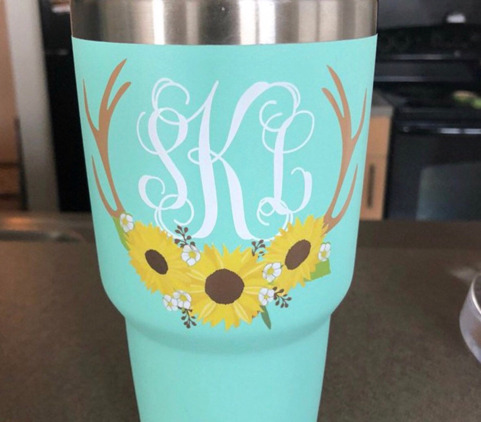 Sunflower Yeti Decal Initials Yeti Sticker Sunflower Fall - Etsy