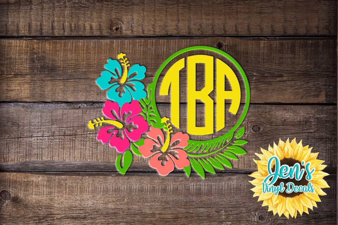 Hibiscus Flower Monogram Car Decal: Hawaiian Yeti Decal - Etsy