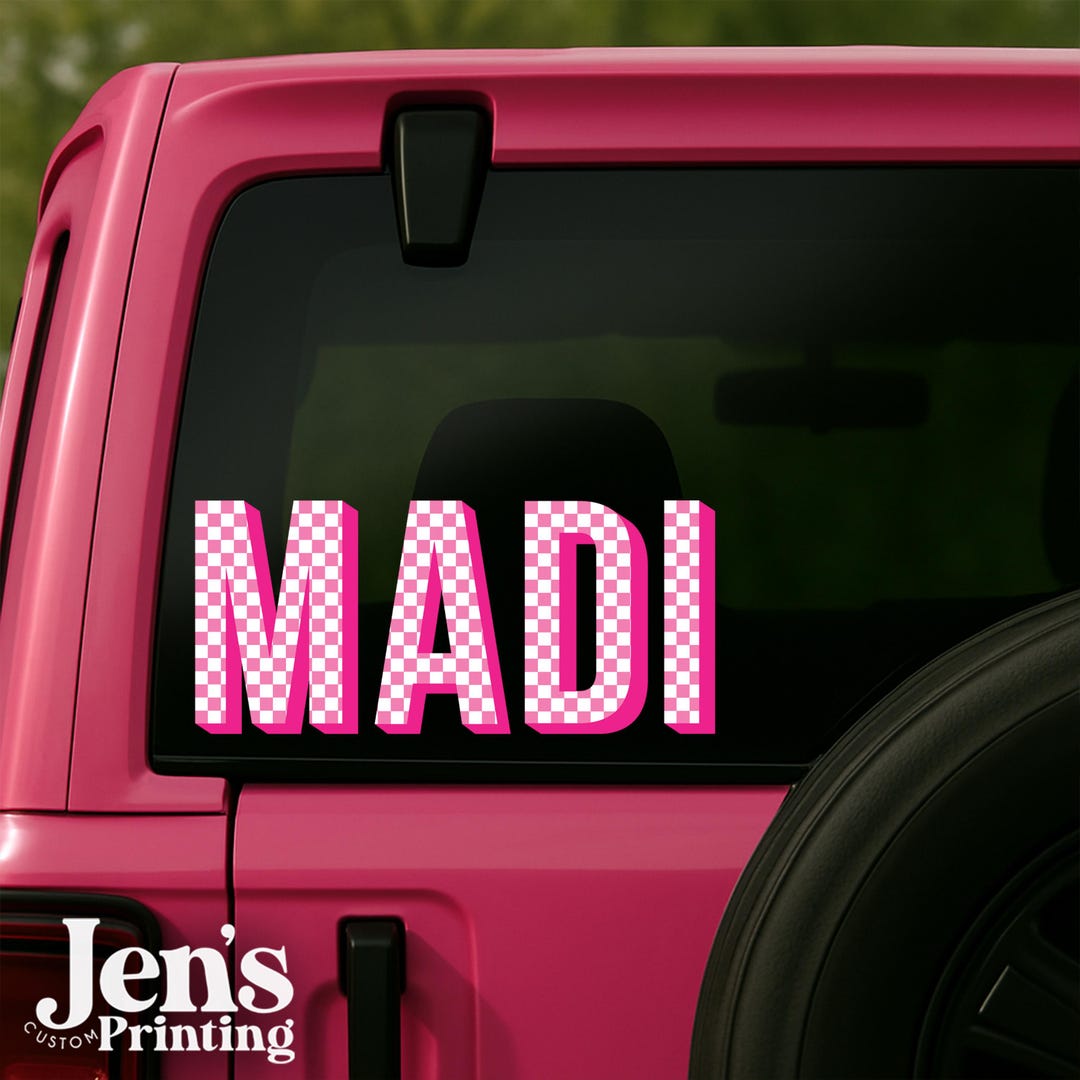 Custom Name Vinyl Decal: Bold Checkerboard Letters, Waterproof Sticker ...
