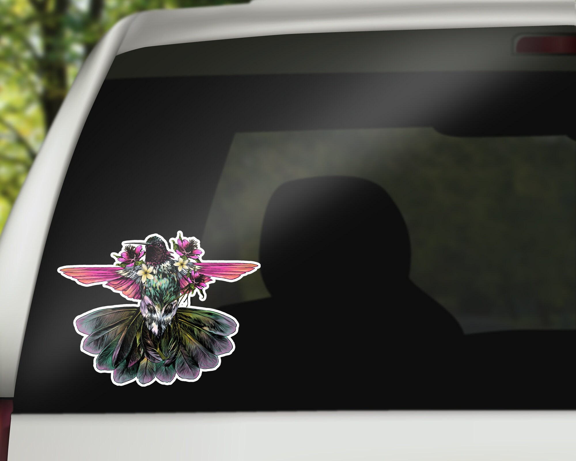 Hummingbird with Flowers Car Window Decal Hummingbird | Etsy