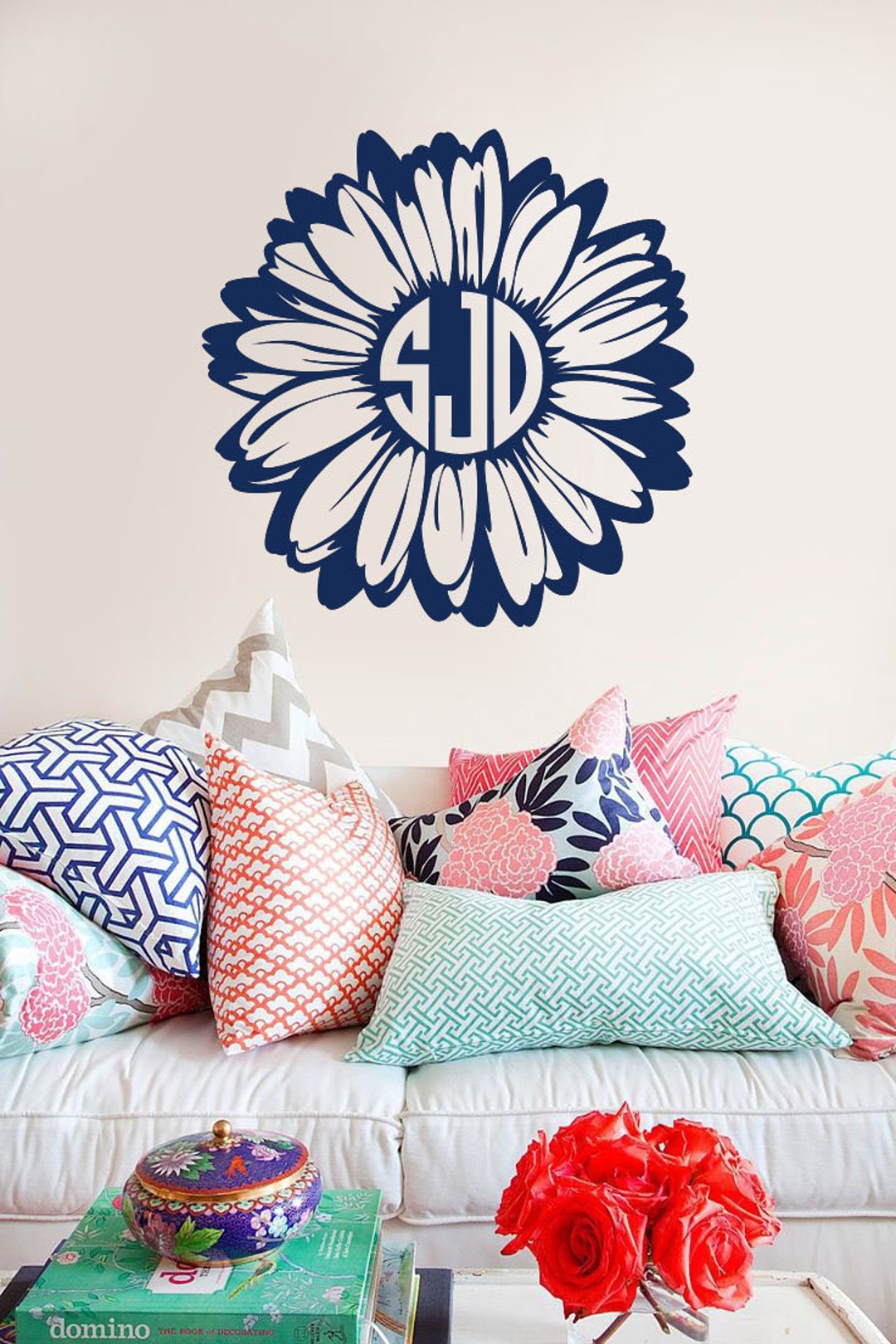 Daisy Monogram Wall Decal Initial Wall Decal Nursery Decal Monogram ...