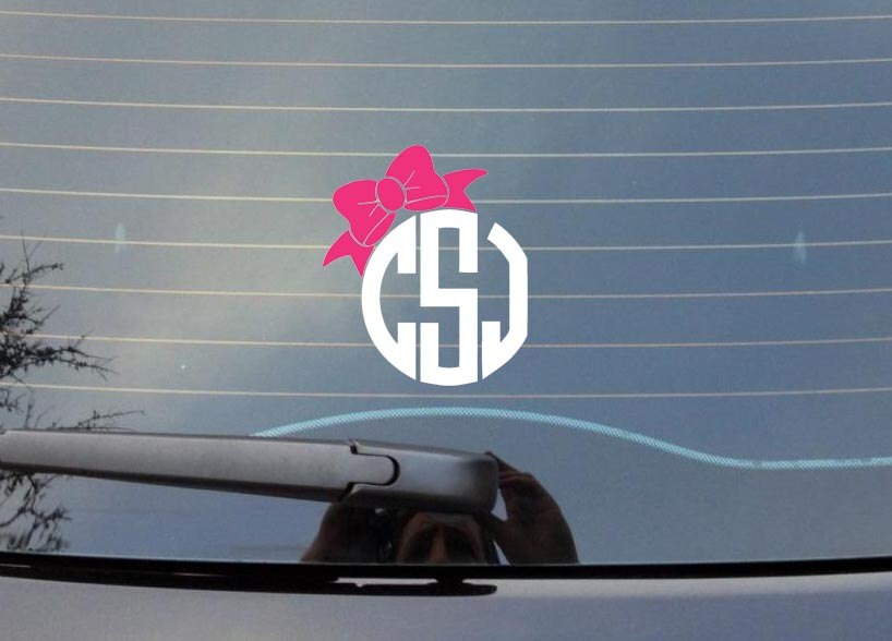 Circle Monogram Car Window Decal With Bow Initials Car - Etsy