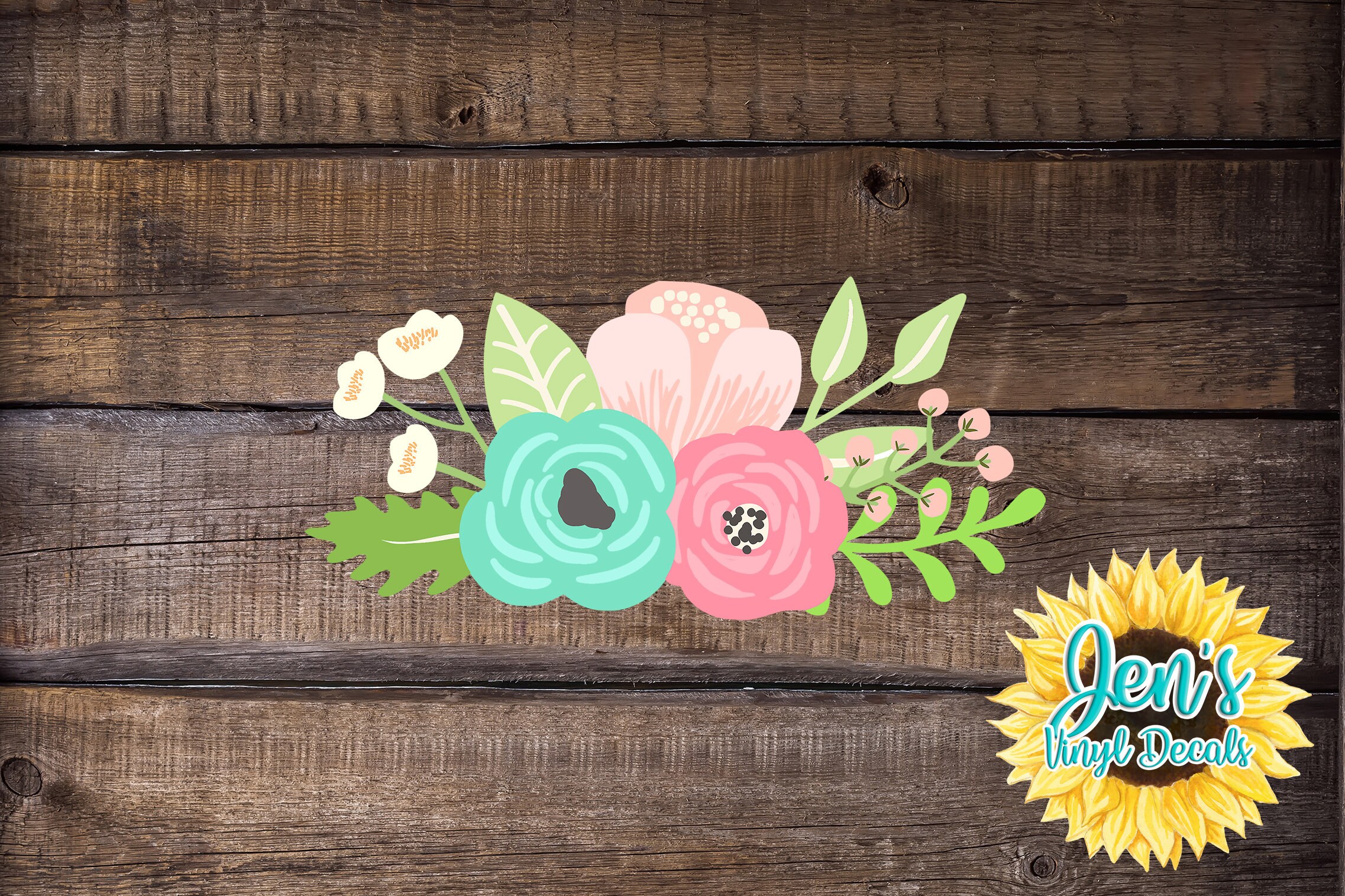 Pastel Bouquet Decal Pink Floral Decal Sticker Trendy Sticker - Etsy