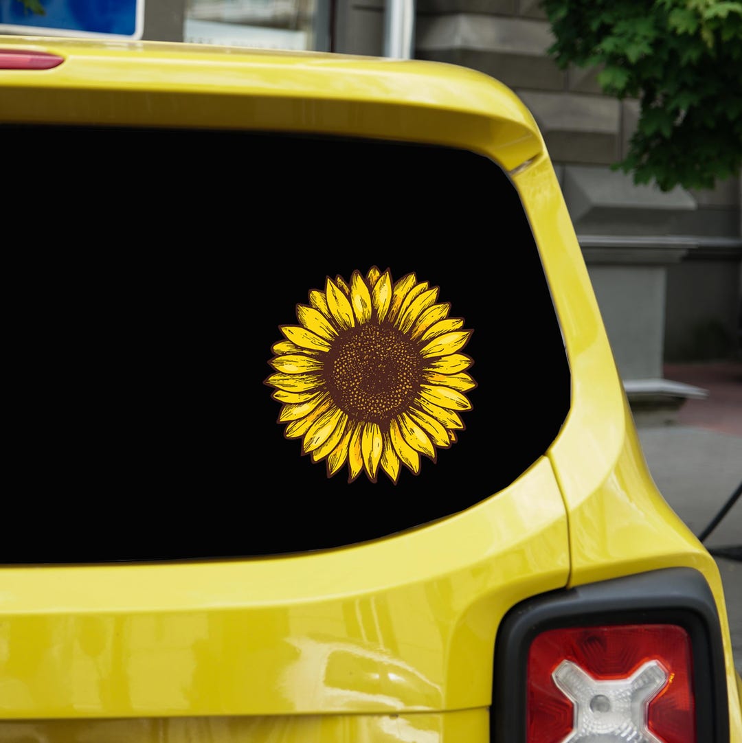 Hand Drawn Sunflower Car Window Decal | Flower Car Window Decal ...