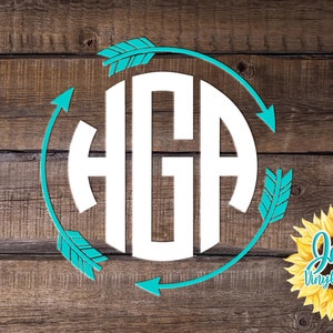 Arrow Monogram Vinyl Decal | Personalized Arrow Monogram Decal | Circle Monogram | Monogram ...