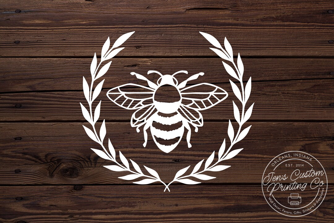 Bee With Laurel Crest Decal Royal Bee Sticker Wreath Honey Bee Decal - Etsy