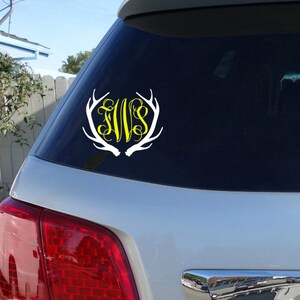 Deer Antler Monogram Car Window Decal | Initials Car Window Decal - Etsy