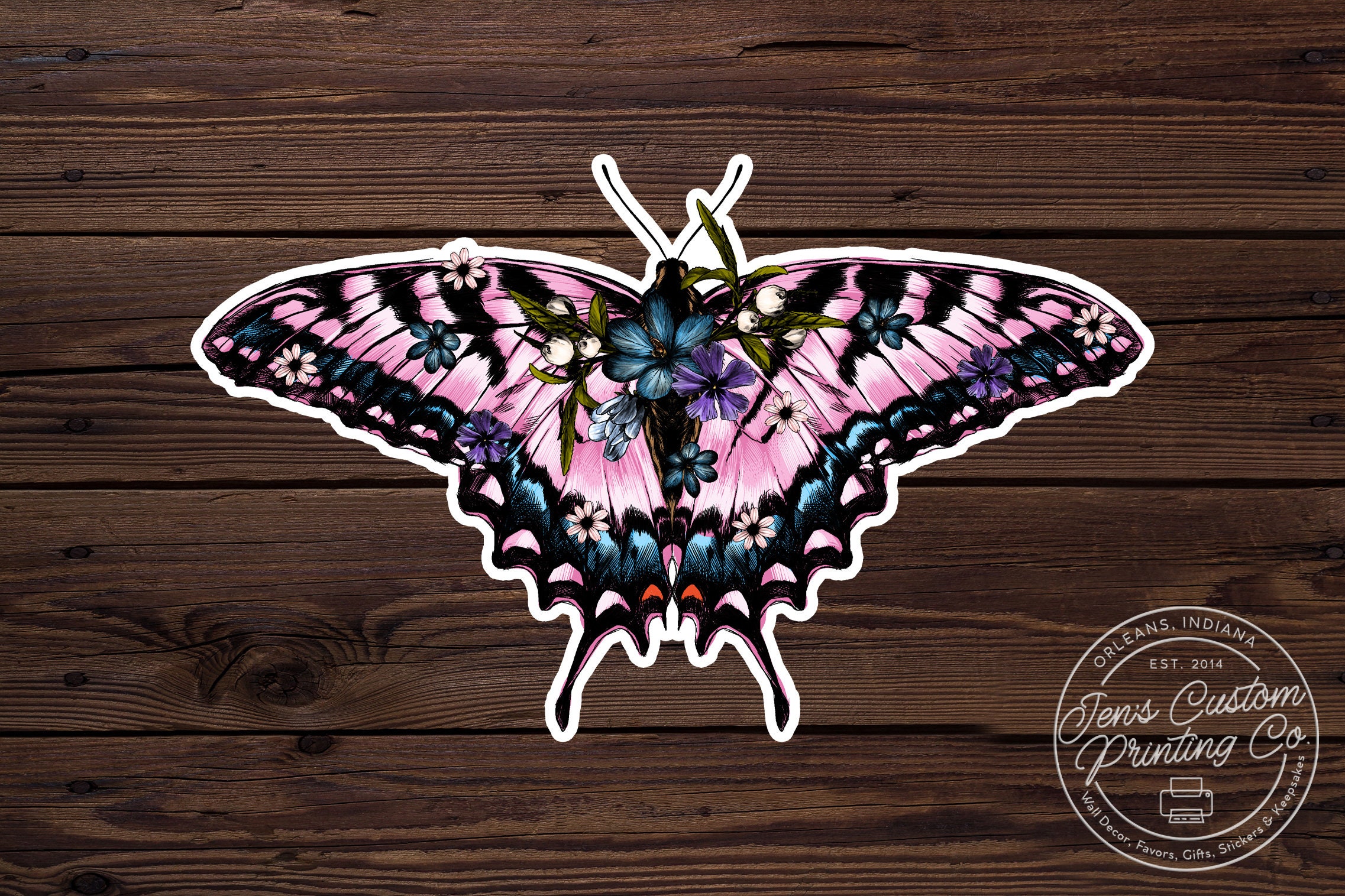 Pink Butterfly With Flowers Car Window Decal Pink Butterfly - Etsy