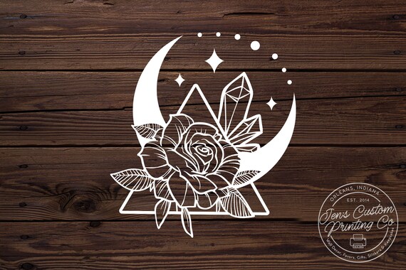 Rose Crystal Crescent Moon Outline Waterproof Vinyl Decal | Etsy